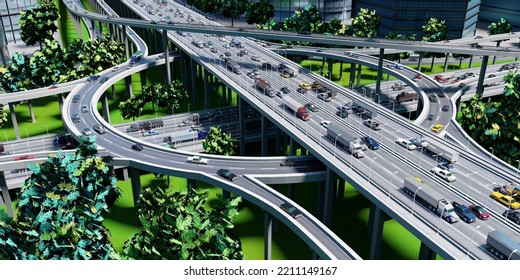 Highway Intersection Road Interchange Roundabout 3d Stock Illustration ...
