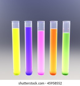 Hires Render Five Test Tubes Filled: ภาพประกอบสต็อก 45958552