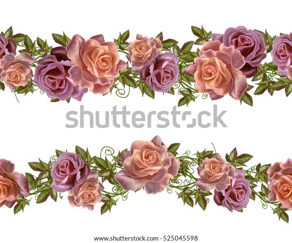 Horizontal Border Pattern Seamless Flower Garlands Stock Illustration ...