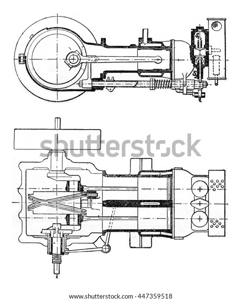 Horizontal Engine Two Cylinders Placed Side Stock Illustration ...