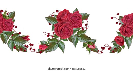 Horizontal Floral Border Pattern Seamless Roses Stock Illustration ...