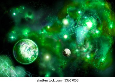 Horizontal Green Space Two Planets Bright Stock Illustration 33669058 ...