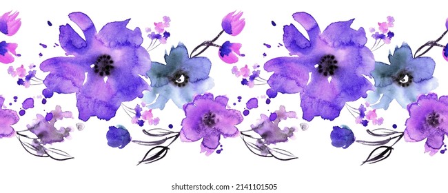 Horizontal Seamless Watercolor Floral Border Stock Illustration ... Horizontal Seamless Watercolor Floral Border Stock Illustration ...