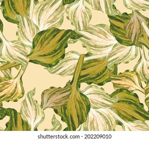 Host Green Leaves Seamless Pattern Watercolor Stock Illustration ...