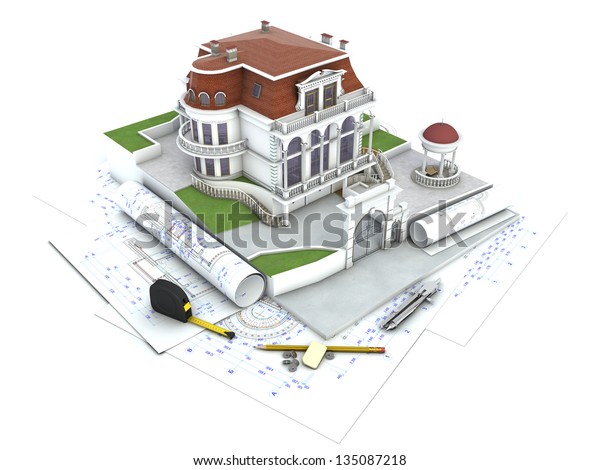 House Design Progress Architecture Drawing Visualization 스톡 일러스트 ...