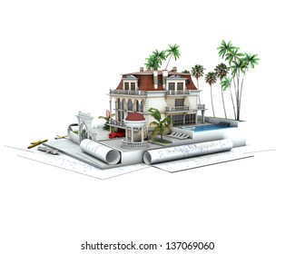 House Design Progress Architecture Drawing Visualization 스톡 일러스트 ...