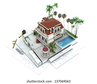 House Design Progress Architecture Drawing Visualization 스톡 일러스트 ...