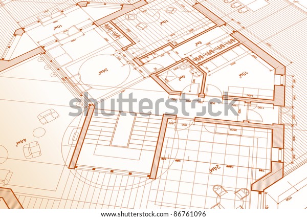 House Plan Architectural Blueprint Bitmap Copy Stock Illustration 86761096