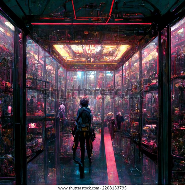 Huge Room Multiple Mirrors Inside Colorful Stock Illustration ...