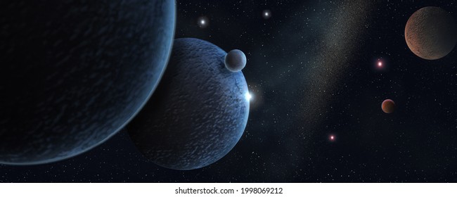 Huge Small Planets Outer Space Around Stock Illustration 1998069212 ...