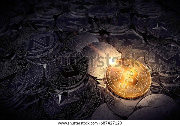 Huge Stack Physical Cryptocurrencies Bitcoin On Stock Illustration ...