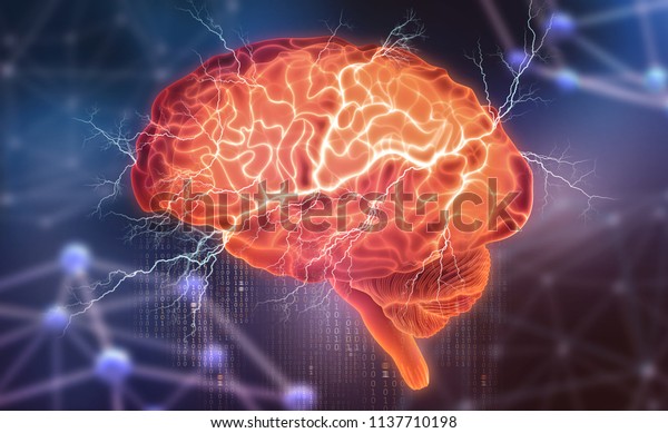 Human brain. Electrical activity. Creating artificial intelligence. 3D ...