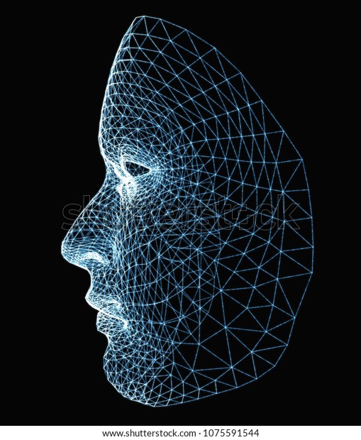 Human Face Consisting Luminous Lines Dots Stock Illustration 1075591544