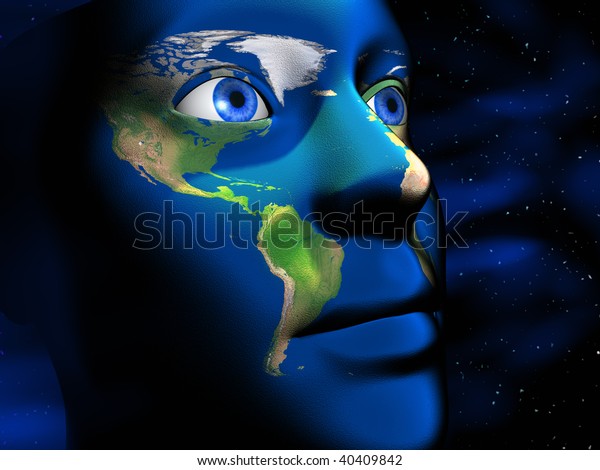 Human Face Earth Map Printed On Stock Illustration 40409842
