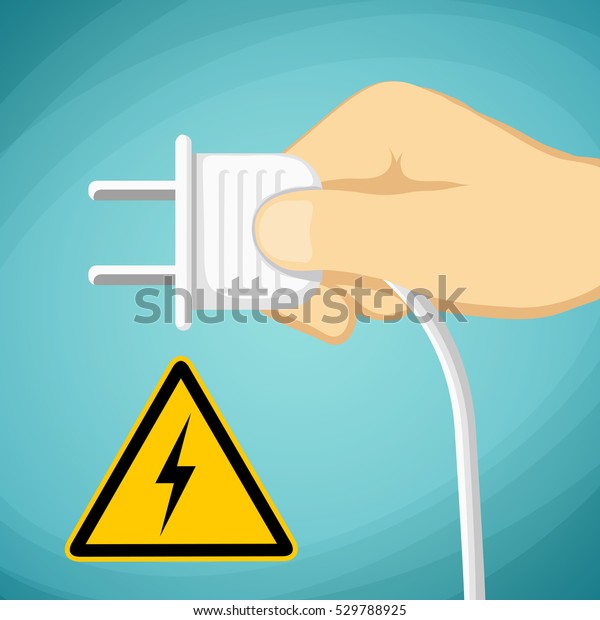 Human Hand Electric Plug Warning Sign Stock Illustration 529788925 ...