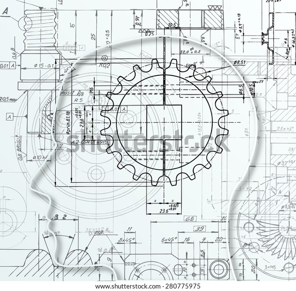 Human Head Outline Technical Drawings Background Stock Illustration ...