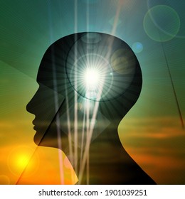 Human Head Skylightsrays Sun Background3d Illustration Stock ...
