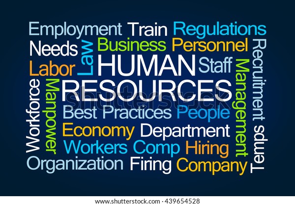 Human Resources Word Cloud On Blue Stock Illustration 439654528