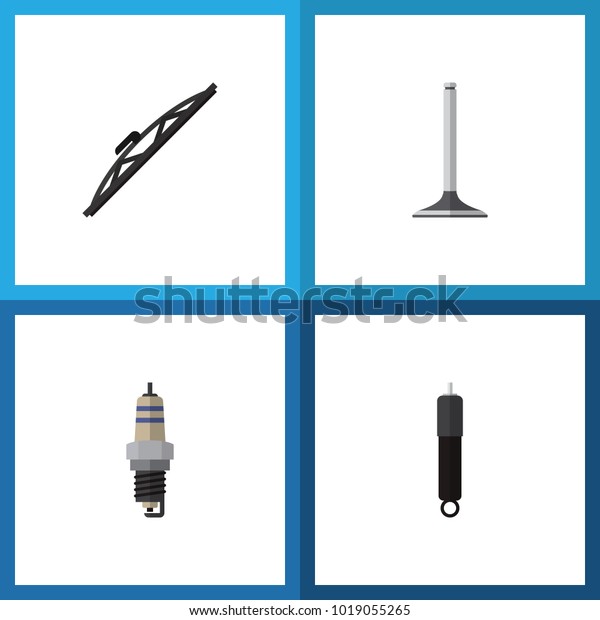 Icon flat component set of absorber, valve, spark plug and other ...