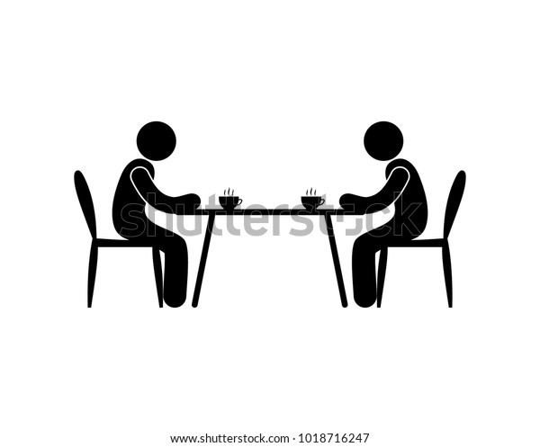 Icon Two People Sitting Table Cups Stock Illustration 1018716247