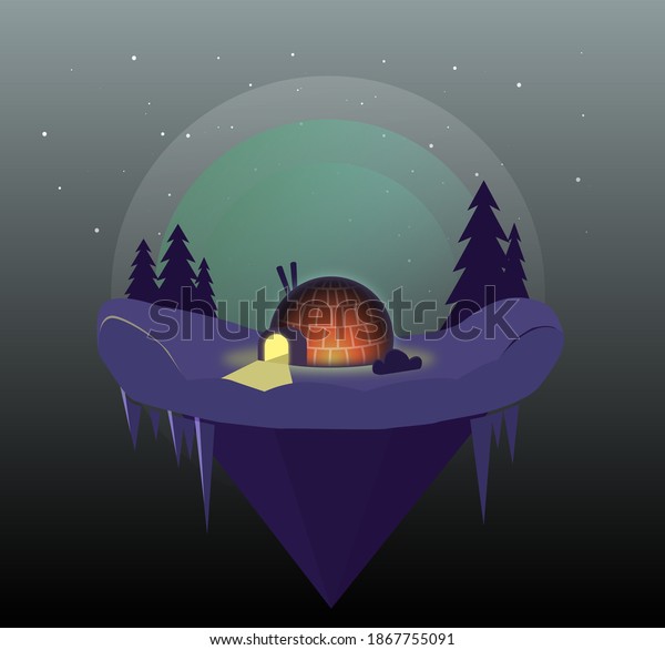 Igloo House On Top Floating Island Stock Illustration 1867755091 ...