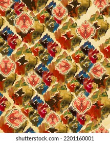 Ikkat Handpainted Print Pattern Using Watercolor Stock Illustration ...
