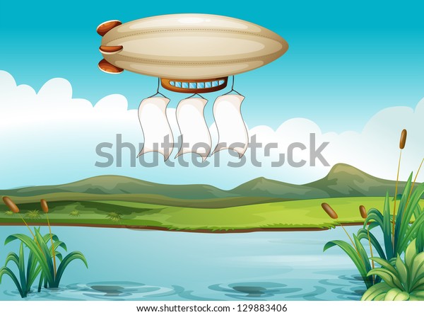 Illustration Blimp Carrying Three Empty Banners Stock Illustration ...
