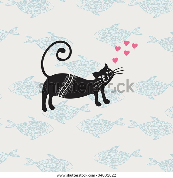 Illustration Cat Fish Pattern On Back Stock Illustration 84031822 ...