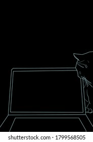 Illustration Cat Looking Computer Screen Sketch Stock Illustration ...