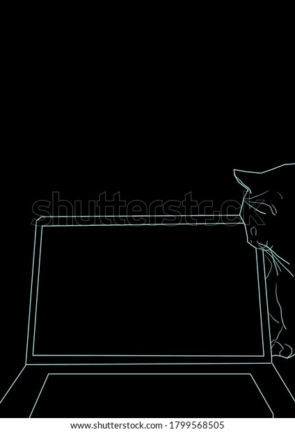 Illustration Cat Looking Computer Screen Sketch Stock Illustration ...
