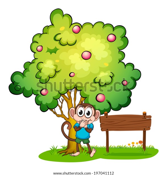 Illustration Cute Monkey Under Tree Beside Stock Illustration 197041112 ...
