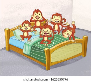 Illustration Five Monkeys On Bed Stock Illustration 1625550925 ...