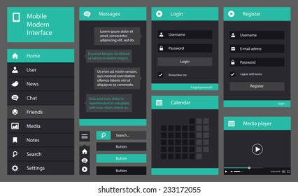 Ui Flat Design Elements Modern Dark: vector de stock (libre de regalías ...