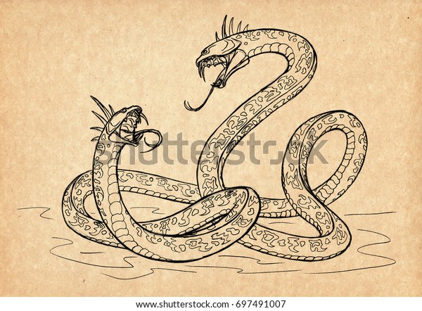 Illustration Handdrawn Amphisbaena Mystical Creature Legendary Stock ... Illustration Handdrawn Amphisbaena Mystical Creature Legendary Stock ...