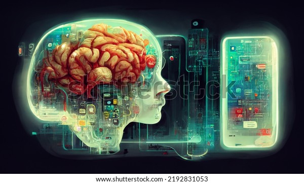 Illustration Human Brain Interacting Technology Stock Illustration ...