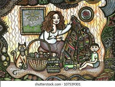 Illustration Patchwork Hand Drawn Stock Illustration 107539301 | Shutterstock