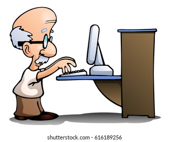 Illustration Short Man Using Computer On Stock Illustration 616189256 ...