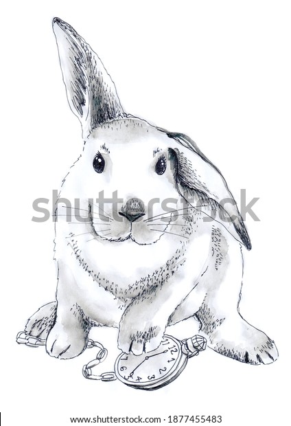 Illustration White Rabbit Clock Stock Illustration 1877455483 ...