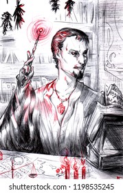 Illustration Wizard Using Magic Wand Stock Illustration 1198535245 ...