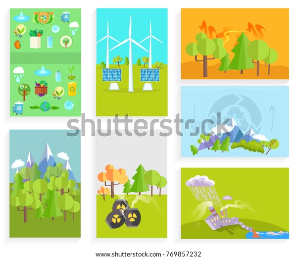 Illustrations Depicting Various Environmental Issues Aimed Stock ...