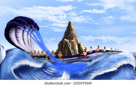 Image Devas Gods Asuras Demons Churning: ilustrações stock 1555973549 ...