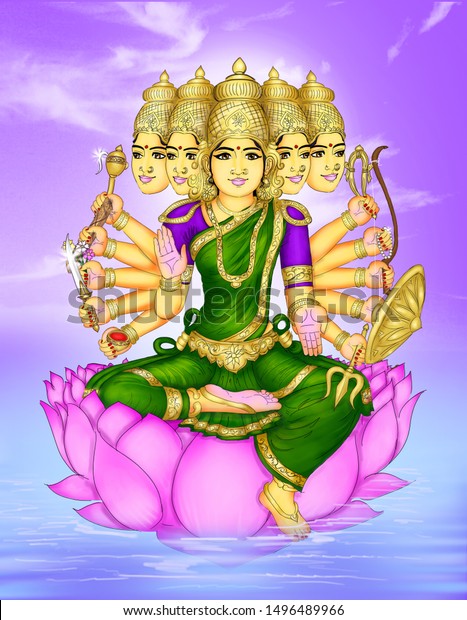 Image Fiveheaded Twelvearmed Goddess Nithya Devi Stock Illustration ...