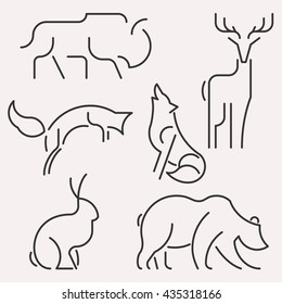 Vector Line Forest Animals Logo Set Stock Vector (Royalty Free ...