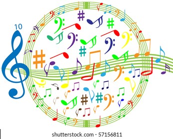 Colorful Musical Notes On Staff Circle Stock Vector (Royalty Free ...