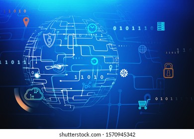 Immersive Digital Cyber Interface Over Blue: стоковая иллюстрация ...