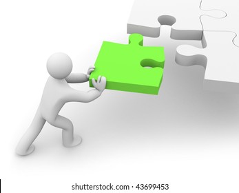 Stickman Teamwork Solving Puzzle Solution 3d Stock Illustration 1859104864