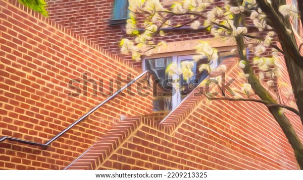Impressionistic Lowangle View Exterior Brick Stairway Stock ...
