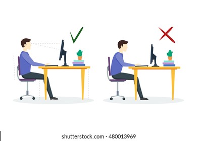 Incorrect Correct Sitting Position Flat Design Stock Illustration ...