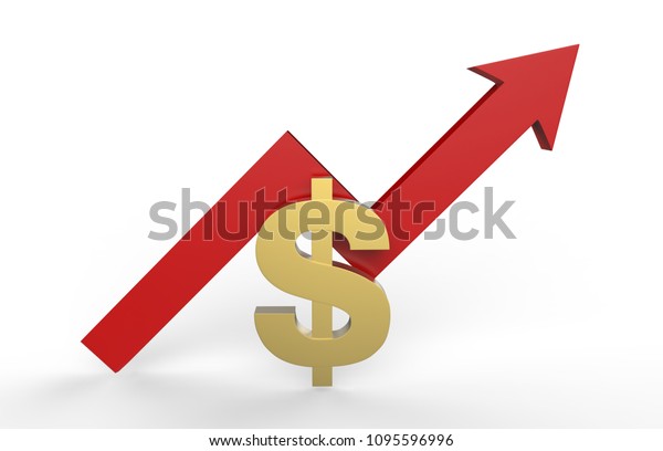 Increase in dollar value concept, golden dollar sign with a rising arrow, 3d illustration
