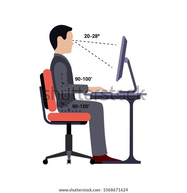 Infographics Correct Posture Computer Silhouette Man Stock Illustration
